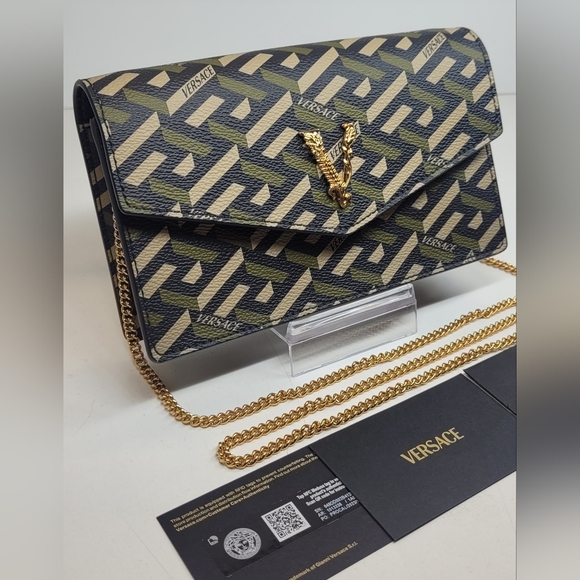 Versace | Bags | Versace La Greca Monogram Coated Canvas Crossbody Bag ...